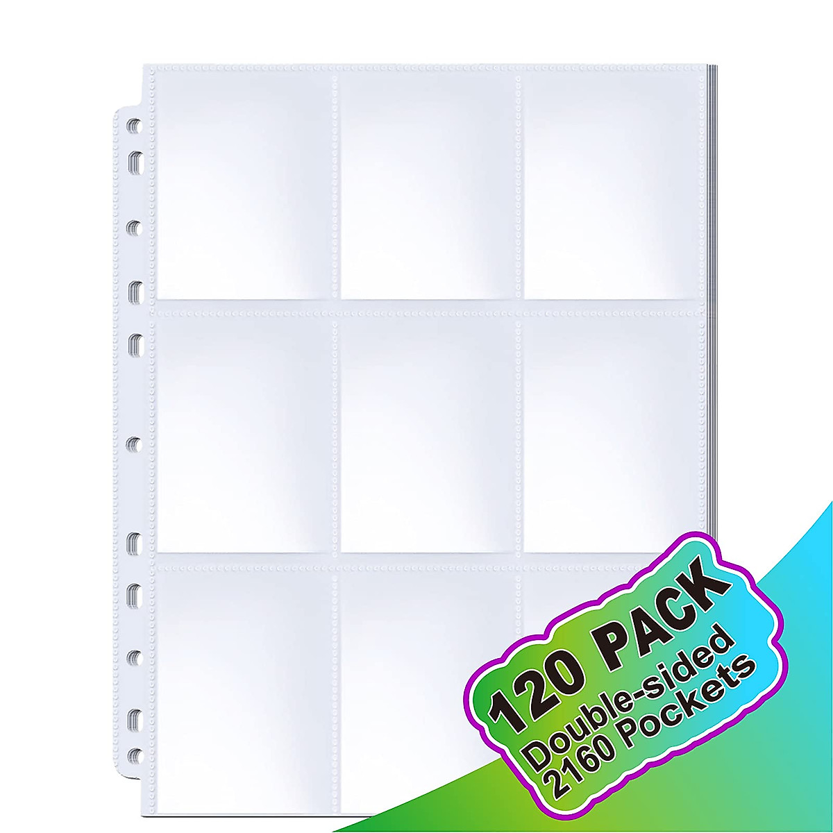 ABLY 120 Pages Double-Sided Trading Card Pages Sleeves 9-Pocket Clear Plastic Game Card Protectors for Skylanders, Pokemon, Baseball Cards and More, Fit 3 Ring Binder