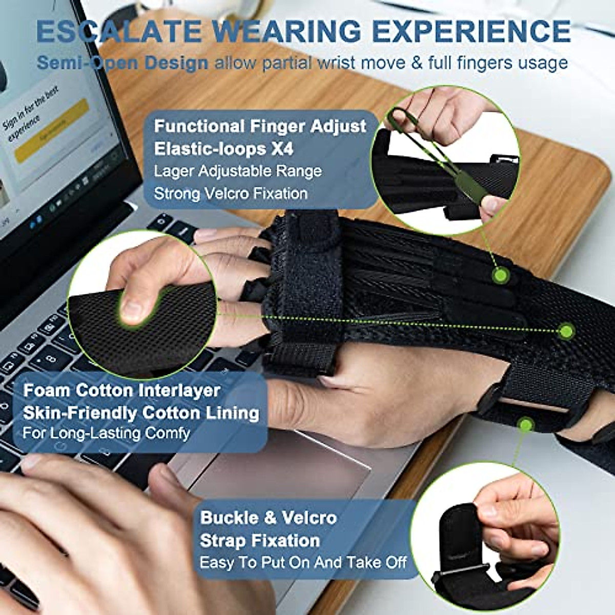 Feamero Radial Nerve Palsy Splint, Adjustable Finger Lift Elastic Strap Arm Brace Splint for Drop Wrist, Radial Nerve Injury, Mcp Arthroplasty, Finger Injury Arthritis, Unisex Fit Left & Right Hand