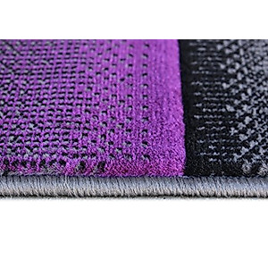 Masada Rugs, Modern Contemporary Area Rug, Purple Grey Black (5 Feet X 7 Feet)