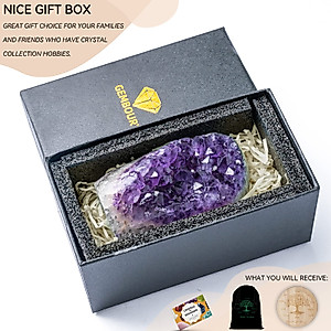 Natural Deep Purple Amethyst Crystal Geode from Uruguay 1lb-1.5lb, A Grade Amethyst Cluster, Premium Gift Box for Collectors Reiki Healing Positive Energy by GEMBOURY