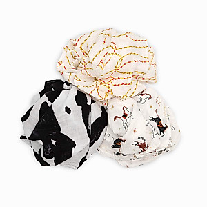 Red Rover Kids Cotton Muslin Swaddle - 47” x 47”- 100% Cotton – Machine Washable – Softer with Every Wash – Playful Designs - Soft, Breathable & Lightweight – Unisex - 3 Pack (Howdy Horse Set)