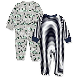 Amazon Essentials Disney | Marvel | Star Wars Unisex Babies' Cotton Footed Sleep and Play - Discontinued Colors, Pack of 2, Star Wars the Child, 18 Months