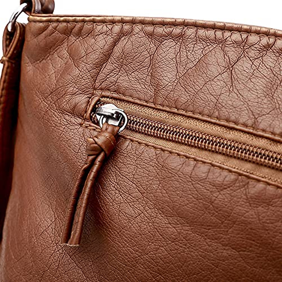 Casual Multi-zipper Messenger Totes PU Women Big Capacity Solid Shoulder Handbag, Brown, 21 x 18 x 5cm