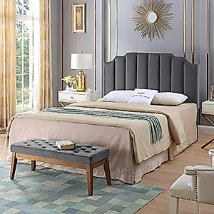 24KF Velvet Upholstered Tufted Queen headboard Full headboard with Vertical Channel Design Queen/Full Headboard -Dark Gray