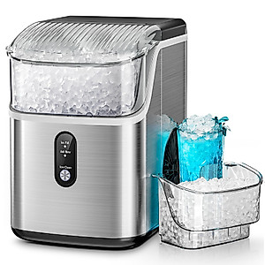 Kismile Nugget Ice Makers Countertop, Pebble Ice Maker Machine with Pellet Ice, 35lbs/Day, Ice Maker Machine with Self-Cleaning, Sonic Ice Makers Countertop for Home & Kitchen (Stainless Steels)