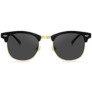 Kursan Classic Semi Rimless Polarized Sunglasses for Men Women Sports Sun Glasses (Bright Black Gold)