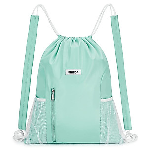 WANDF Drawstring Backpack with Shoulder Pad Sports Gym Backpack with Mesh Pocket String Bag for Women Men(Mint green)