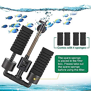 AQQA Aquarium Electric Power Sponge Filter,3W/5W Silence Submersible Foam Filter,Sponges Bio Ceramic Media Balls Double Filter for Saltwater Freshwater Fish Tank (S)