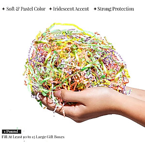 PAPER FAIR 1 LB Iridescent Easter Grass Crinkle Cut Paper, Green Yellow Purple Blush Paper Shred Filler Mix Strand Raffia Tissue Craft Bedding Cushion, Party Birthday Gift Box Basket Retail
