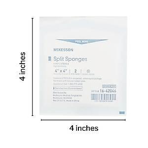 McKesson Split Sponges High Absorbency, 6-Ply Sterile, I.V. and Tracheostomy Dressings, Polyester / Rayon Blend, 4 in x 4 in, 2 Per Pack, 25 Packs, 50 Total