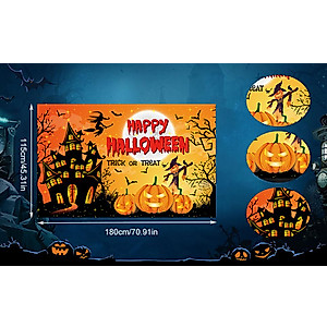 Halloween Party Decorations, Large Fabric Halloween Backdrop Pumpkin Lantern Cemetery Gate Spooky Night Banner Orange Moon Pumpkin Castle for Scary Halloween Party Supplies (Orange)