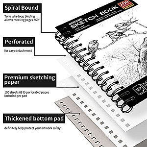 FIXSMITH 5.5"X8.5" Sketch Book | 100 Sheets (68 lb/100gsm) Sketchbook| Durable Acid Free Drawing Paper | Spiral Bound Artist Sketch Pad | for Kids, Beginners, Artists & Professionals | Bright White