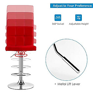 COSTWAY 3-Piece Bar Table Set, Round Cocktail Table and PU Leather Adjustable Swivel Chairs, Modern Counter Height Table Set with 2 Bar Stool for Kitchen, Office (Red)