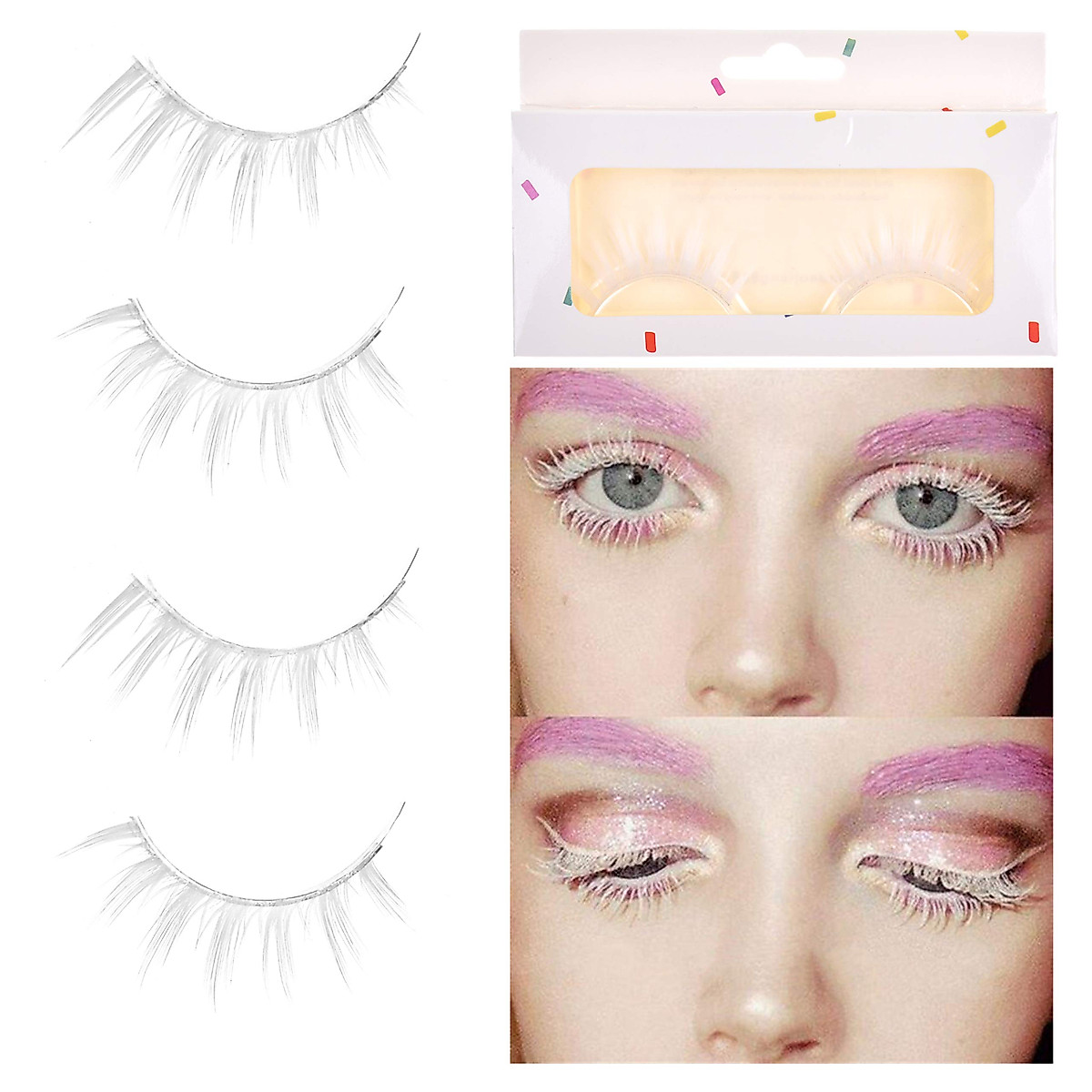 Kare & Kind White False Eyelashes - Lightweight and Natural Looking Fake Extensions - Ideal for Cosplays, Masquerades, Costume Parties, Photoshoots - Easy to Apply -2 Pairs