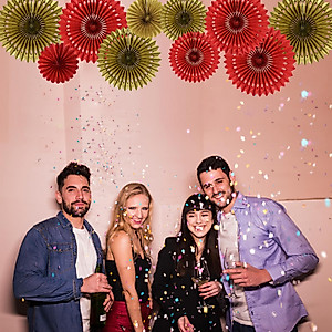 BEISHIDA Red Gold Hanging Honeycomb Round Paper Fans Decoration Wedding Theme Tissue Paper Fan Garland for Birthday Anniversary Bachelorette Graduation Party Christmas New Years Supplies（10packs）