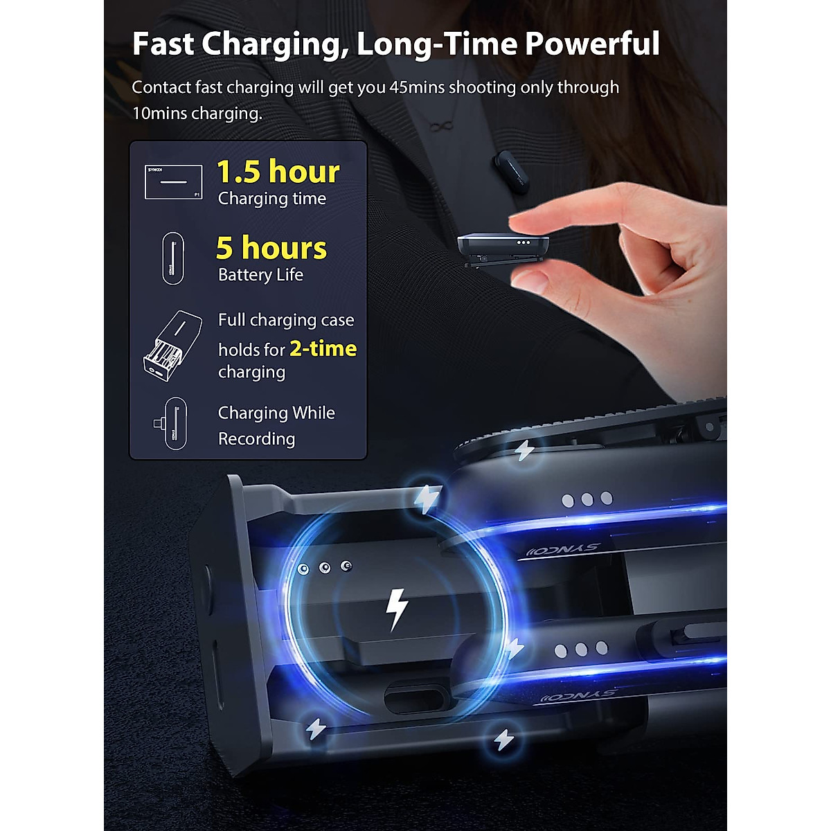 SYNCO Wireless Lavalier Microphone for iPhone, P1L 2.4GHz Lapel Mic with Charging Case for iPhone Smartphone YouTube TIK Tok Live Streaming Vlog, Wireless-Lavalier-Microphone-iPhone