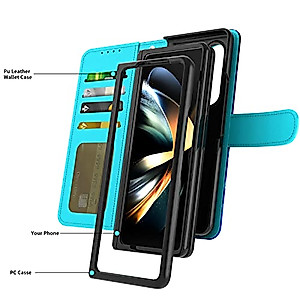 Singolas for Samsung Z Fold 4 Case 2022, Samsung Z Fold 4 Wallet Case Card Holder Slots Cover Leather Flip Samsung Galaxy Z Fold 4 Case Protective Cover for Galaxy Z Fold 4 5G Case, Dragonfly