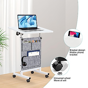 KOUPA Adjustable Height Standing Desk, Writable Tempered Glass Desktop with Eraser, 360° Flip, Wheels and Bag– Ideal for Small Spaces and Home Offices, 24 in, White(Adjustable Height: 32-47 in)