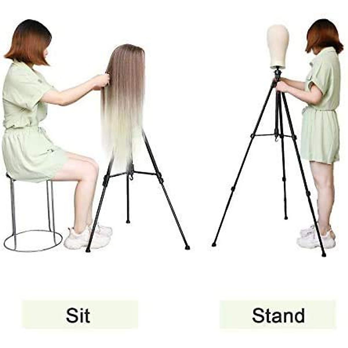 DANSEE Wig Stand Tripod, Metal Mannequin Head Stand Adjustable (24 - 64 inch)