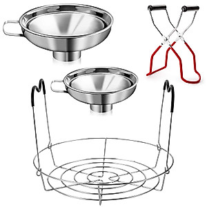 Cedilis 4 Pieces Canning Kit, 1PC Canning Rack+ 1PC Canning Jar Lifter Tong+ 2PC Canning Funnels, Stainless Steel Canning Supplies Canning Rack and Canning Tong for Mason Jars