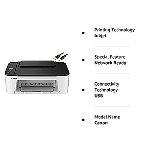 Canon PIXMA TS3 Series Color Inkjet Printer, All-in-One Wireless Print Copy Scan, Mobile Printing, 4800 x 1200 dpi, 1.5'' LCD, with MTC Printer Cable White