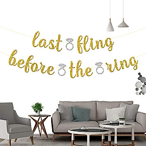 Gold Glitter Last Fling Before The Ring Banner - Bachelorette Party Decoration - Bachelorette Party Photo Props
