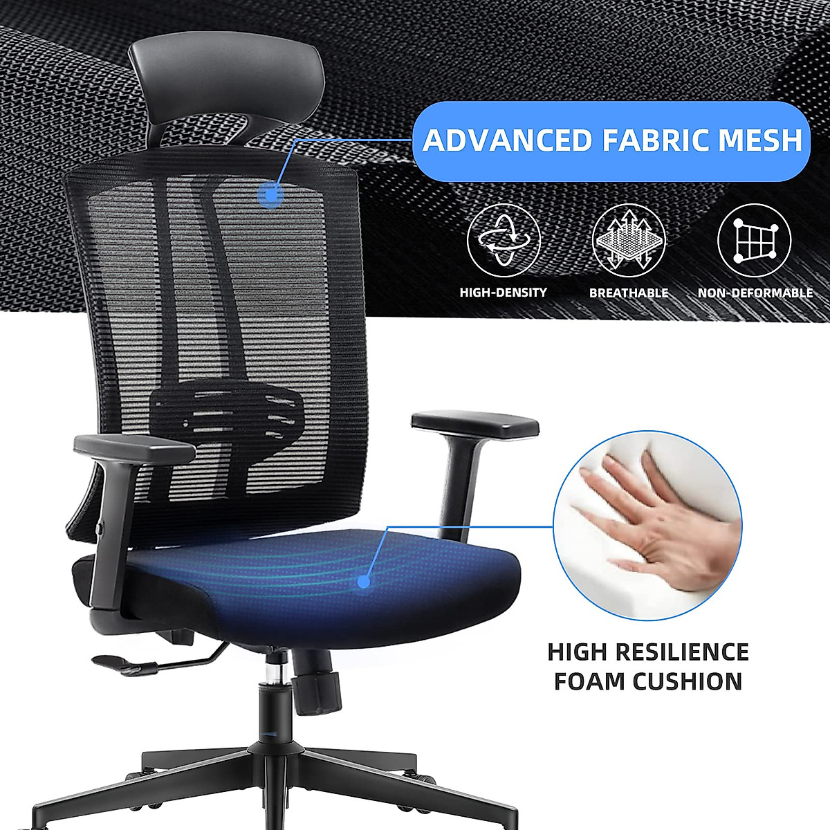 TUOMUR Office Chair Ergonomic Desk Chair Breathable Mesh Computer Chair Adjustable Height with Lumbar Support Armrest Executive Rolling Swivel Adjustable Task Chair for Home Office, Black