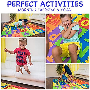 Non Toxic Alphabet Play Mat for Kids Toddlers - Thickest Interlocking Foam Puzzles ABC & Numbers 0 to 9 Flooring Mat for Play & Exercise 36 Tiles 12x12in (10mm) - Floor Coverage 36 Sq F