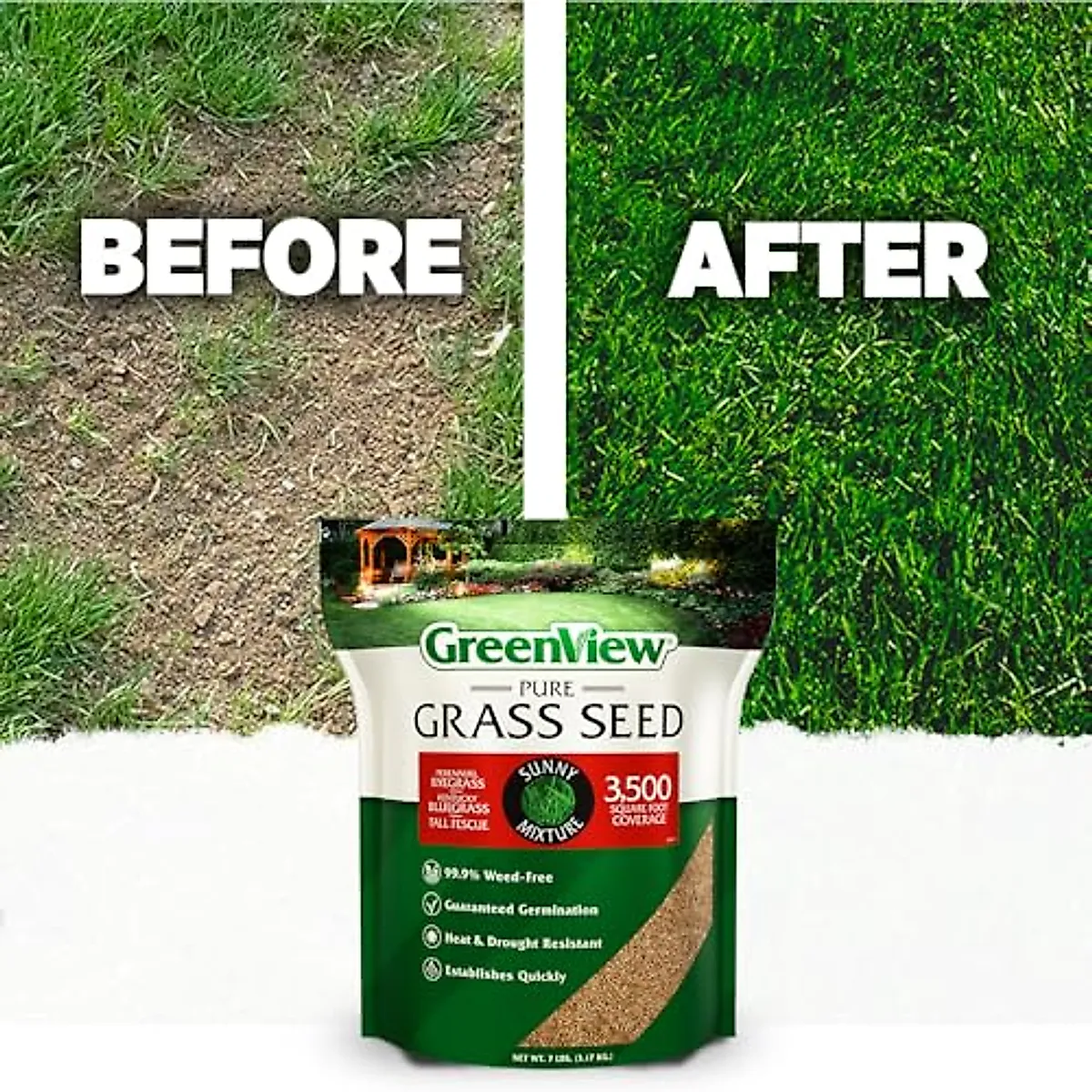 GreenView Pure Grass Seed Sunny Mixture, 20 lb. Bag – Covers up to 10,000 sq. ft.