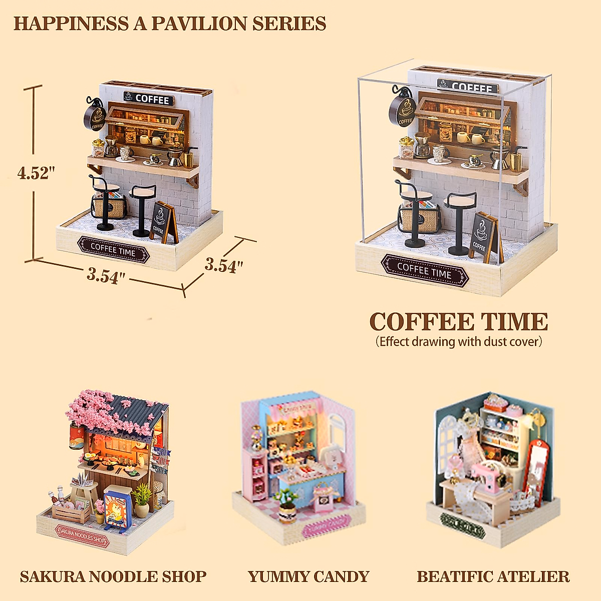 Lannso DIY Dollhouse Miniature Kit, Doll House Kit with Dust Proof Cover, Mini Handmade Wooden Dollhouse Toys for Adult Gift(QT48)