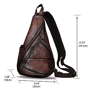 Genuine Leather Sling Bag Casual Shoulder Hiking Backpack Vintage Handmade Crossbody Bag Retro Chest Daypack Convertible Backpack (LightCoffee)