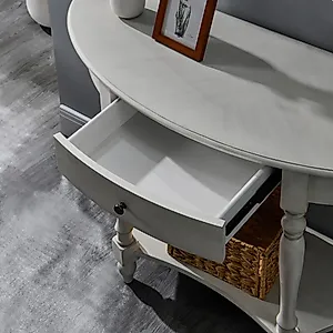 MODERION Solid Wood Console Table with Drawer, Semi-Circle Entryway Table with Storage Shelf, Half-moon Traditional Elegant Vintage Sofa Table for Living Room, Small Space, Antique White SFZ12233RW