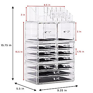 Sorbus Large Clear Makeup Organizer - Detachable Spacious Cosmetic Display Tower - Jewelry & Make Up Organizers & Storage Case - Acrylic Makeup Organizer for Vanity, Bathroom, Dresser & Countertop