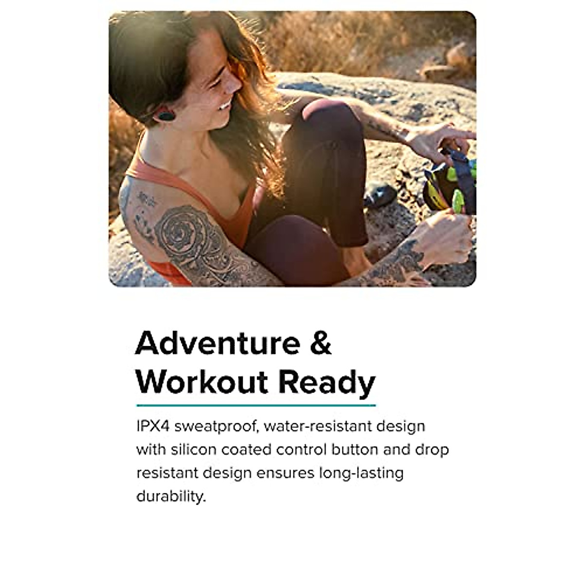 Cleer Goal Sport True Wireless Earbuds with 20 Hour Battery, for Workout and Exercise, Water and Sweat Resistant, Touch Controls, and High Audio Quality and Bass, Stone