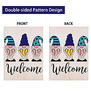 Welcome Baseball Gnome Garden Flag Vertical Double Sided Bat Ball Sport Softball Flag Yard Outdoor Decoration 12.5 x 18 Inch