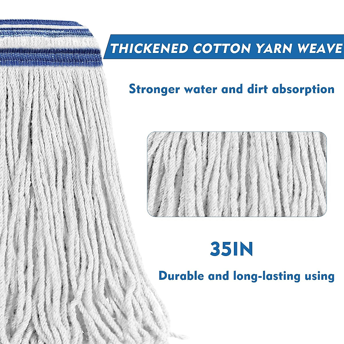 24 oz Loop-End Cotton String Mop Head, Heavy Duty String Mop Refills, 6 Inch Headband, Mop Head Replacement for Home, Industrial and Commercial Use(White)