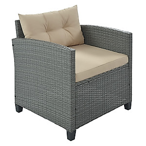 Quarte 6-Piece Outdoor Patio Furniture Sets, All-Weather Rattan Sectional Sofa with Thick Cushions/Pillows/Plywood Table Top, PE Wicker Dinning Set for Garden, Yard, Deck (Beige+6#)