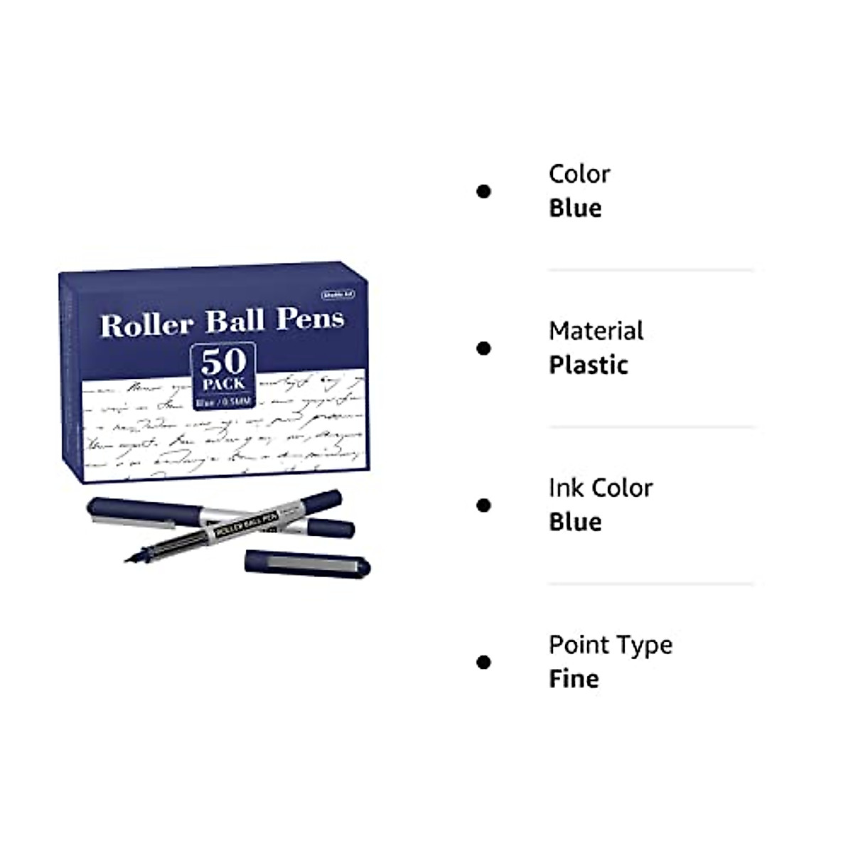 Shuttle Art RollerBall Pens, 50 Pack Blue Fine Point Roller Ball Pens, 0.5mm Liquid Ink Pens for Writing Journaling Taking Notes School Office