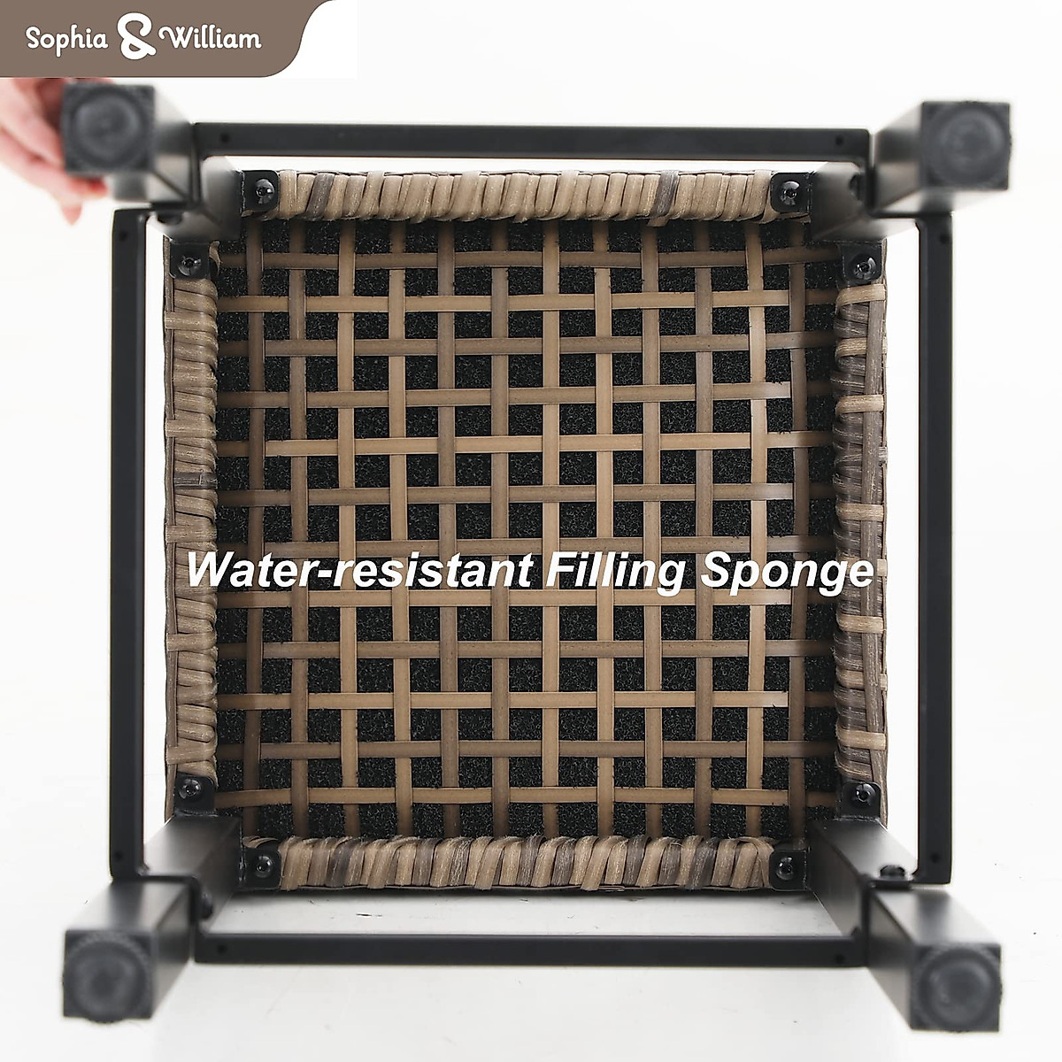 Sophia & William Outdoor Patio Bar Stools Set of 4, Counter Height Backless Rattan Wicker Bar Chairs with Adjustable Feet Mats, Patio Furniture with Metal Frame for Patio Kitchen Dining, 26.4" H