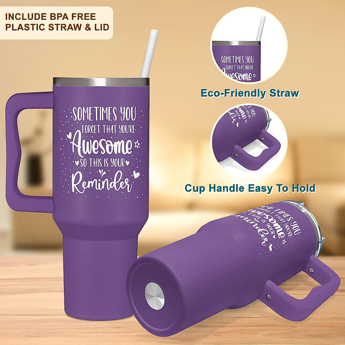 AT2Z GLOBAL Christmas Gifts For Women - Gifts For Women, Ladies, Her, Wife - Purple Gifts, Inspirational Gifts For Women - Womens Gifts For Christmas, Birthday, Mothers Day - 40oz Tumbler with Handle