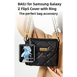 BAILI for Samsung Galaxy Z Flip5 Cover with Ring,Crystal Hard PC Galaxy Z Flip 5 Case with Small Screen HD Explosion-Proof Glass Film Transparent Cover for Samsung Galaxy Z Flip5-Purple