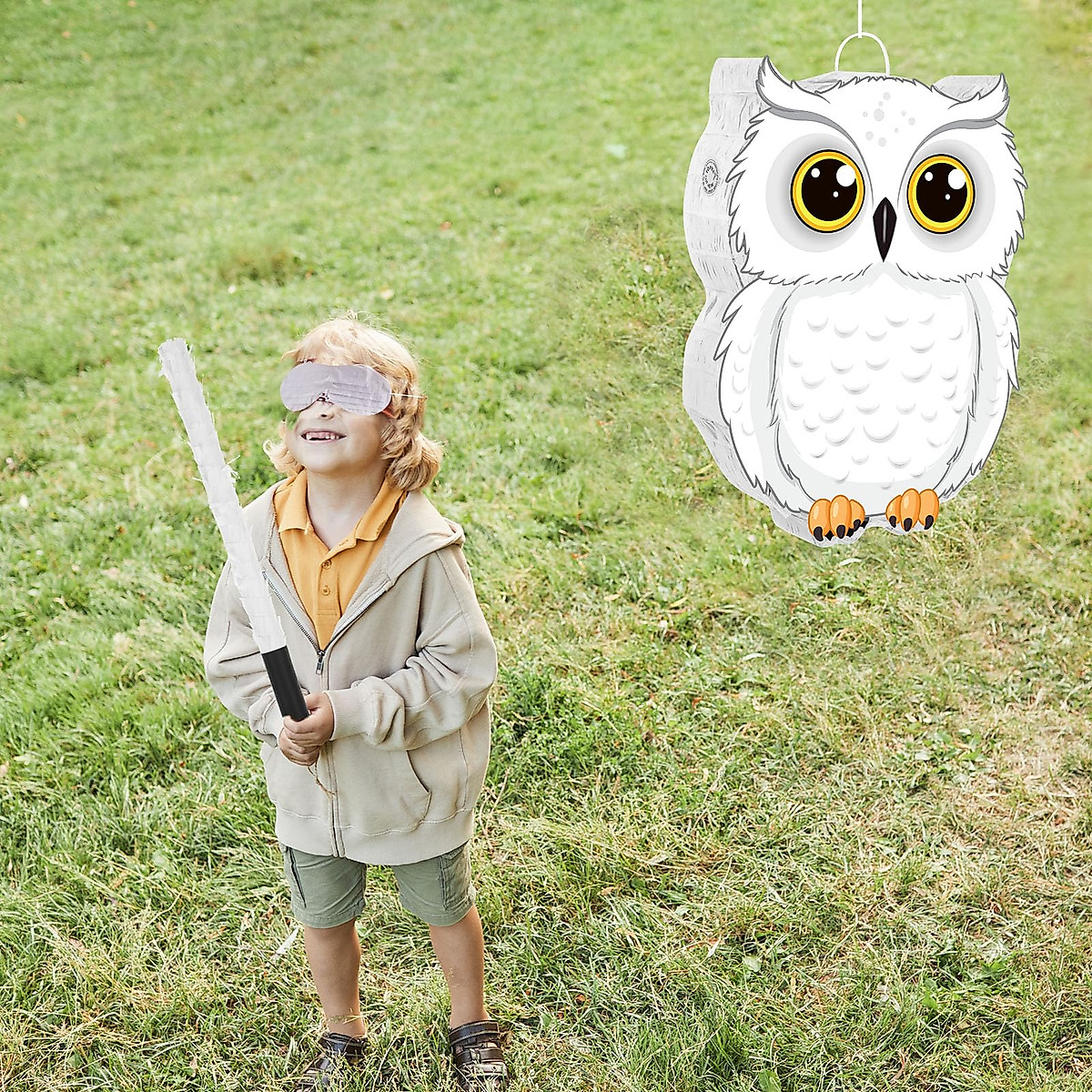 Aoriher Owl Piñata with Piñatas Stick Blindfold Confetti 3D White Snowy Owl Piñatas set for Woodland Forest Wizard Animal Owl Party Shower Game Birthday Party Decorations Supplies