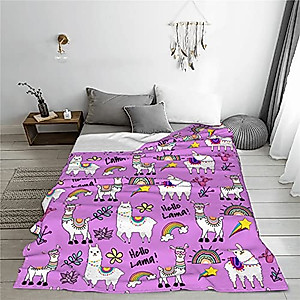 Cute Llama Alpaca Gifts Soft Warm Throw Blanket Lightweight Flannel Fleece Bed Blanket Gift for Kid Baby Adults Or Pet Chair Couch Microfiber Blankets 50"X 40"