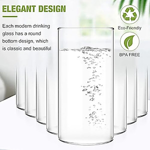 Hoolerry 8 Pack 19 oz Highball Drinking Glasses Thin Highball Glasses Clear Glass Mugs Cocktail Glasses Round Water Glasses Elegant Bar Glassware Glass Drink Tumblers for Coffee Juice Beer Milk