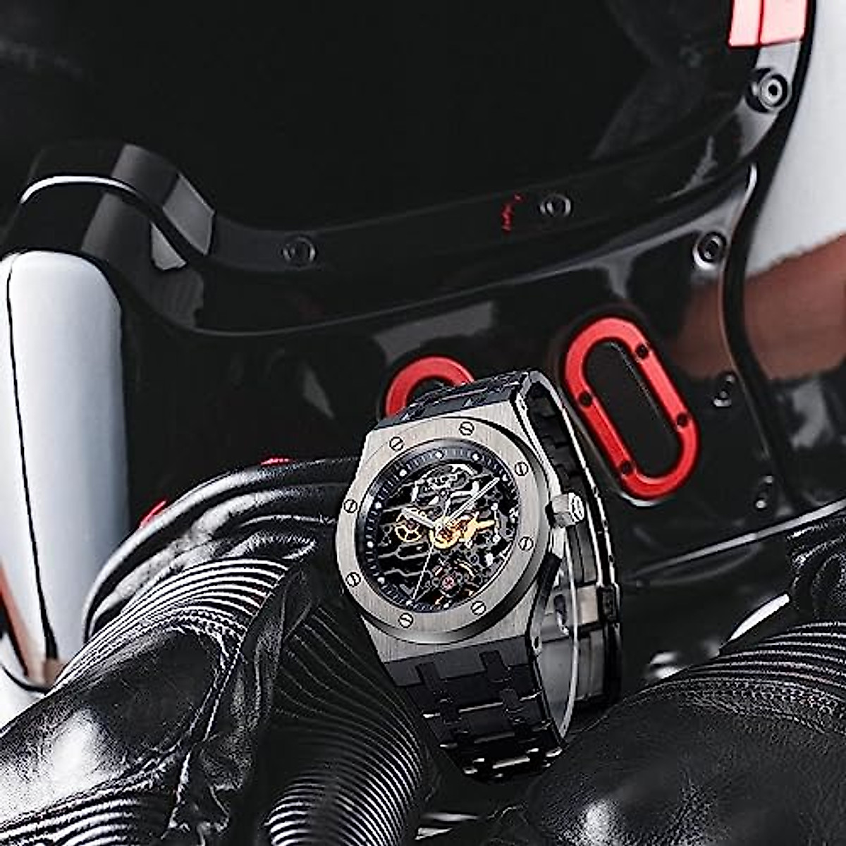 FEICE Watches for Men Automatic Skeleton Watch 42mm Case Stainless Steel Mechanical Anti Shock Waterproof Luminous Sapphire Crystal Analog Watches Business Wristwatch Adjustable Band FM019HOT