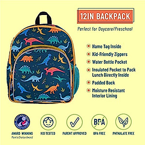 Wildkin 12 Inch Kids Backpack Bundle with Nap Mat Cover (Jurassic Dinosaurs)