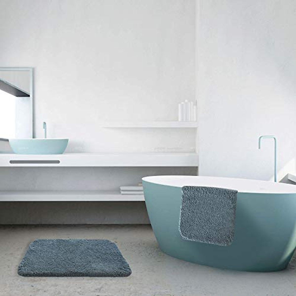 HALLYONA 20''X32'' Bathroom Rugs Set, 2pcs Washable Non-Slip Striped Pattern Bath Rugs for Bathroom, Indoor Soft Plush Shaggy Bathroom Runner Set(Lava Gray)