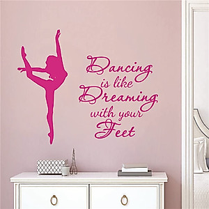 Girl Room Ballet Dancer Wall Decal Dancing is Like Dreaming with Your Feet Dance Wall Sticker Living Room Dance Room Mural Bedroom Wall Art Decor TM-79 (Blush Pink)
