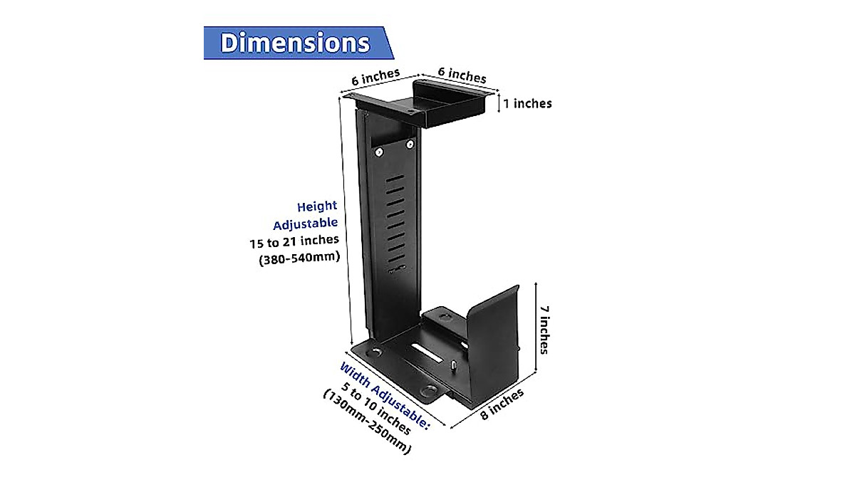 Heavy Duty Under Desk PC Mount - Adjustable & Easy to Install