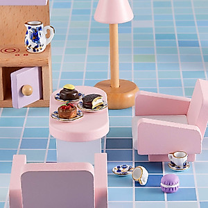 15 Pieces Miniature Porcelain Tea Cup Set Kitchen Miniature Porcelain Set Mini Flower Pattern Teapot Cup Plates Set Dollhouse Kitchen Accessories Set (Retro Flower Style)